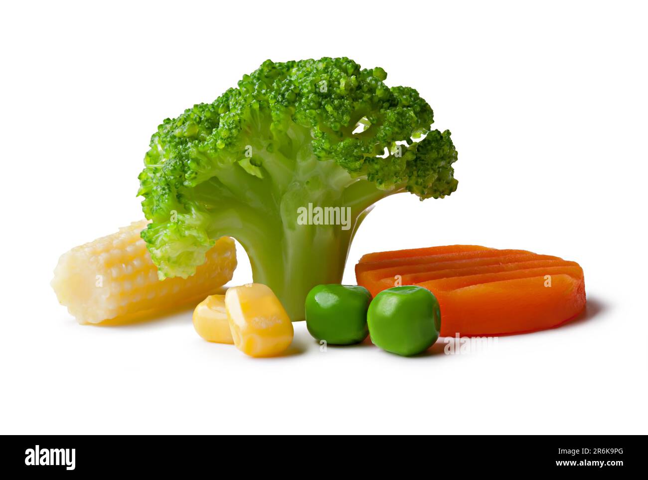 broccoli, peas, carrot and maize on a White background Stock Photo - Alamy