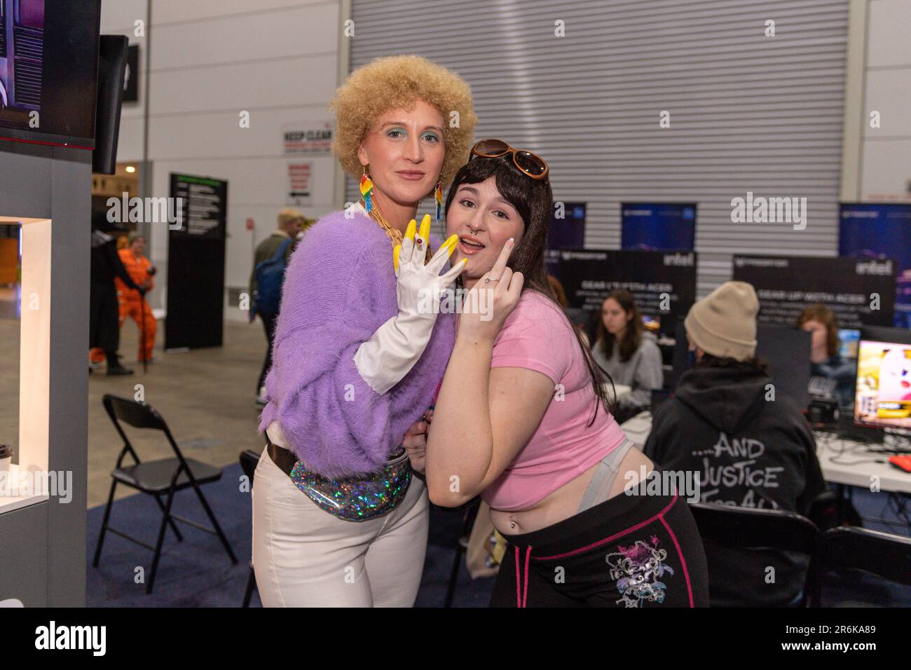 Cosplayers dressed as Kath and Kim pose during the OzComicCon 2023. Oz ...