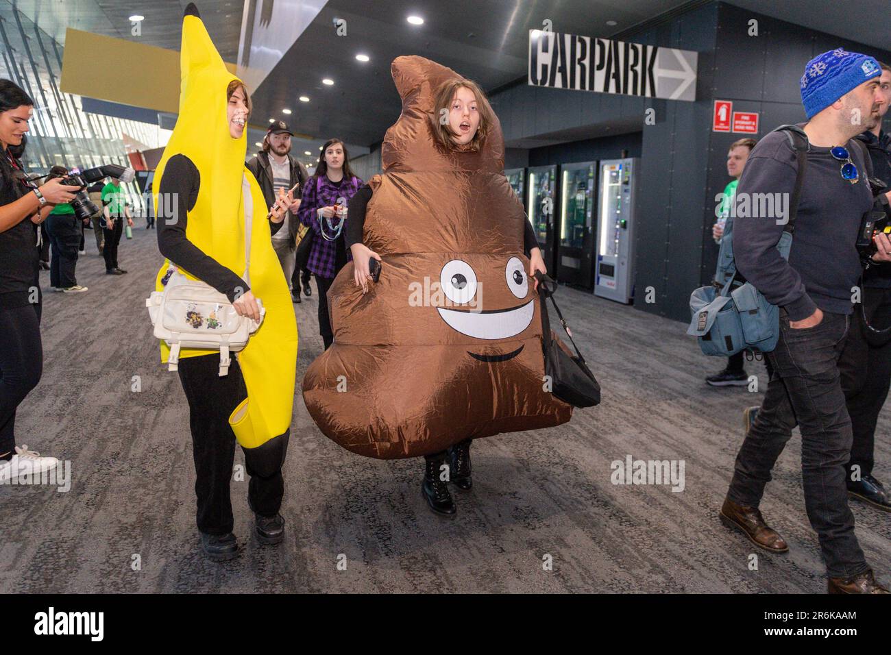 Melbourne, Australia. 10th June, 2023. Fans dressed as a banana and a ...