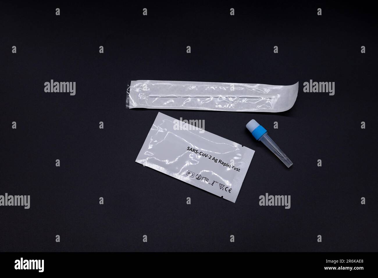 kit for covid and disease testing on a black background Stock Photo - Alamy