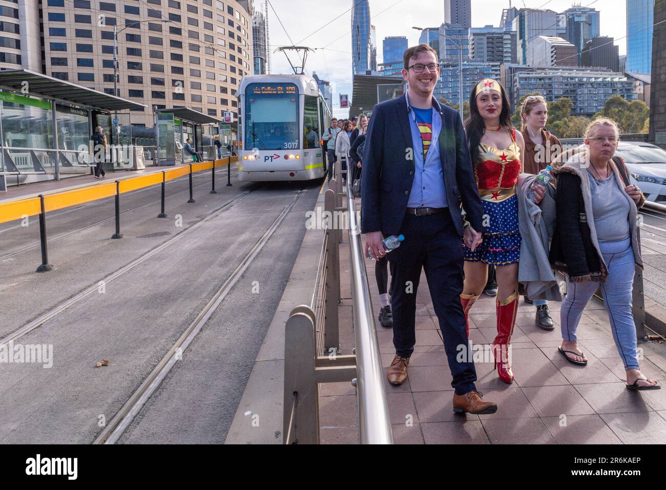 Melbourne, Australia. 10th June, 2023. Superman and Wonder Woman get ...