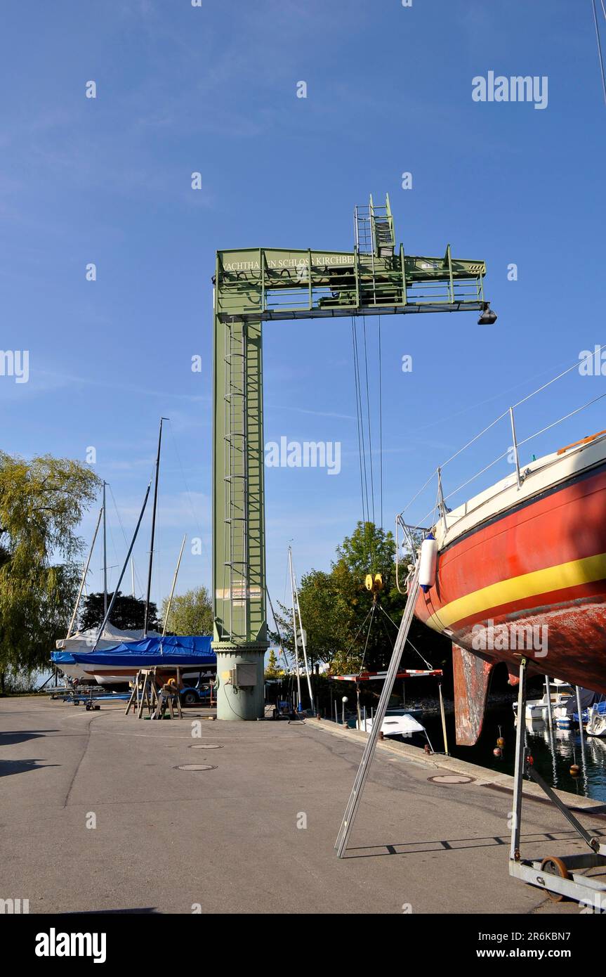On Lake Constance, slipway, boat crane, marina: Kirchberg Castle near ...