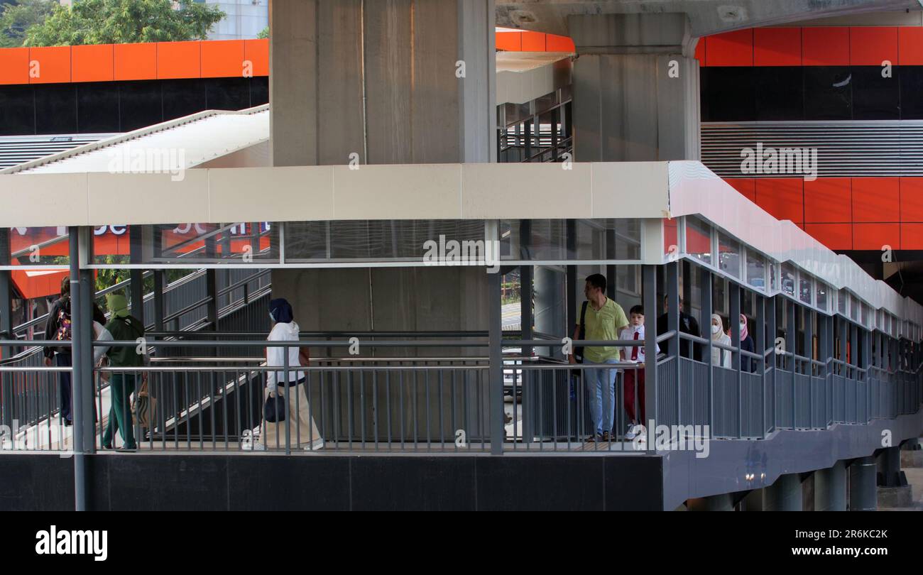 Jakarta, Indonesia - June 4, 2023 : People crossing the pedestrian ...