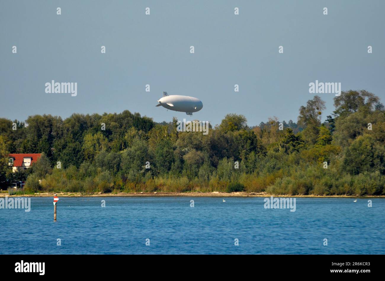 Lake Constance, Friedrichshafen, Zeppelin in flight, landing approach ...