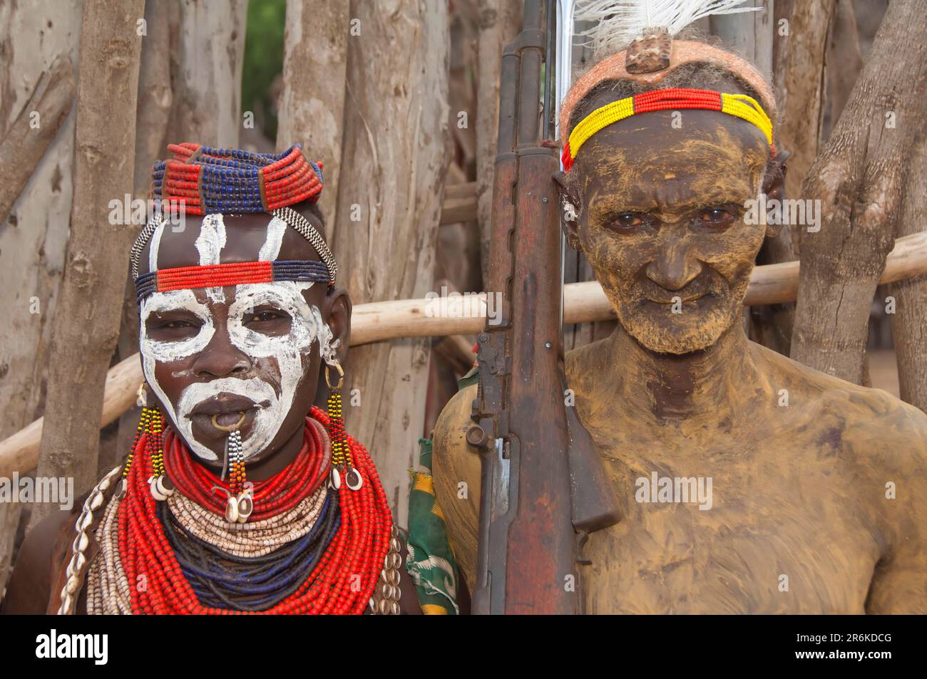 Karo woman with face painting, necklaces and cowrie shells, Karo ...