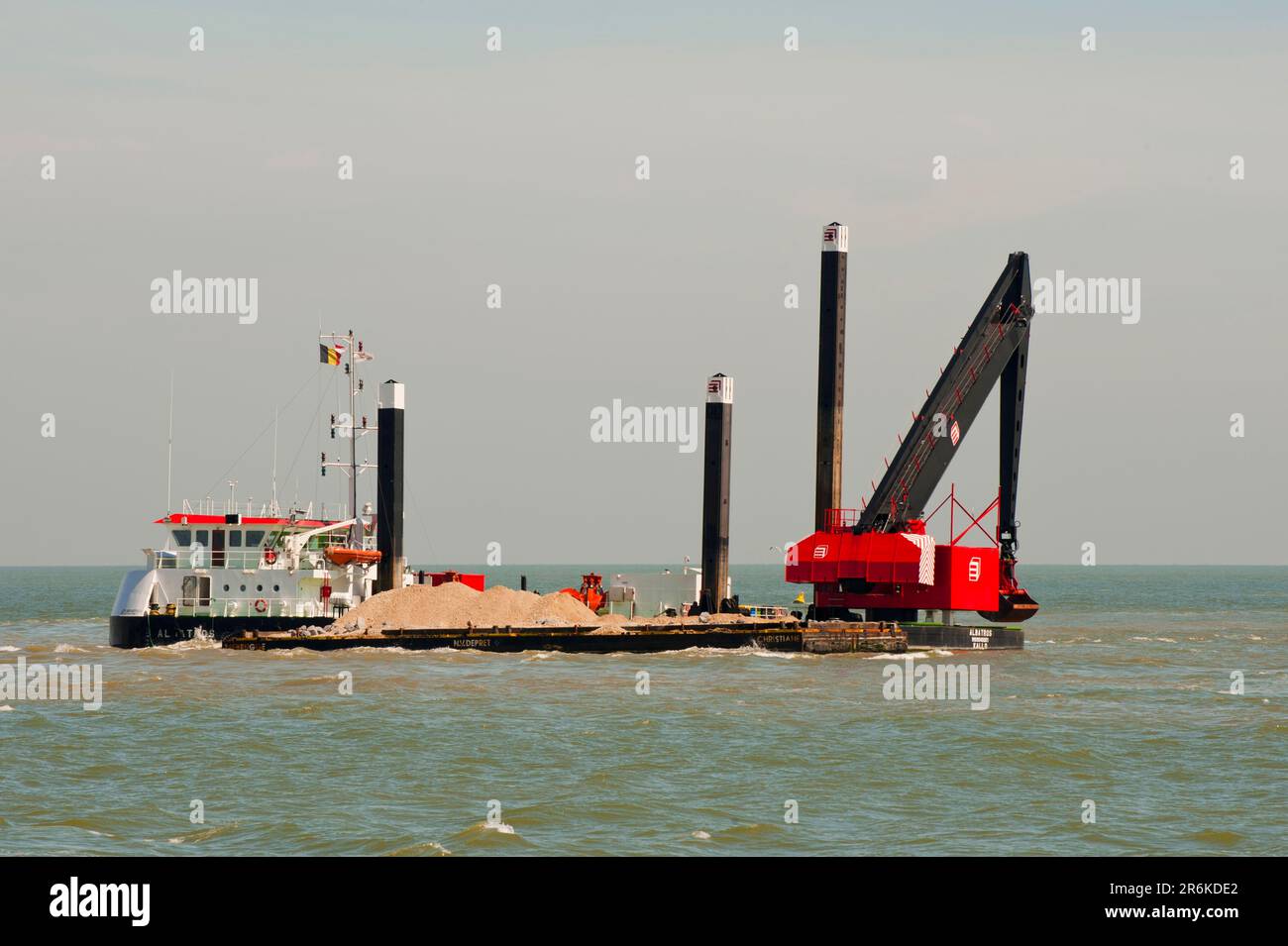 Port works, construction of protective wall against flooding, Ostend ...
