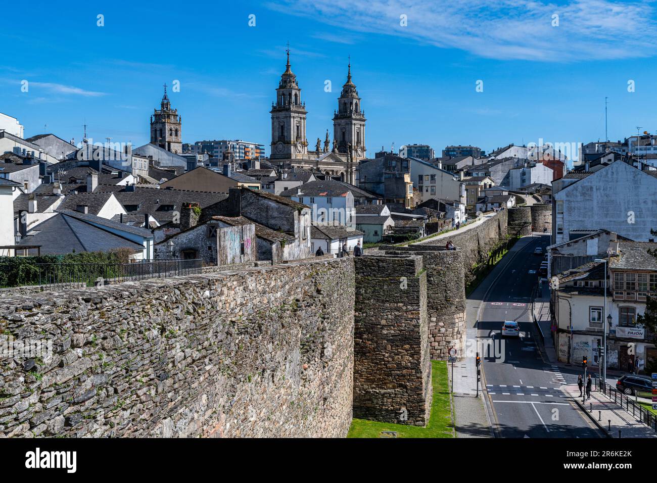 View from the Roman wall of Lugo and its Cathedral, UNESCO World ...