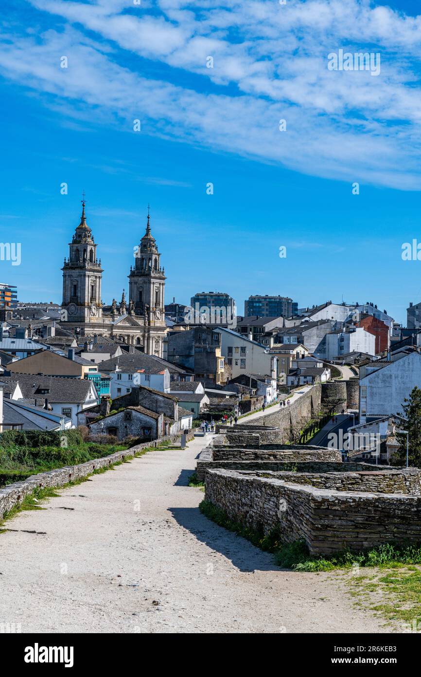 View from the Roman wall of Lugo and its Cathedral, UNESCO World ...