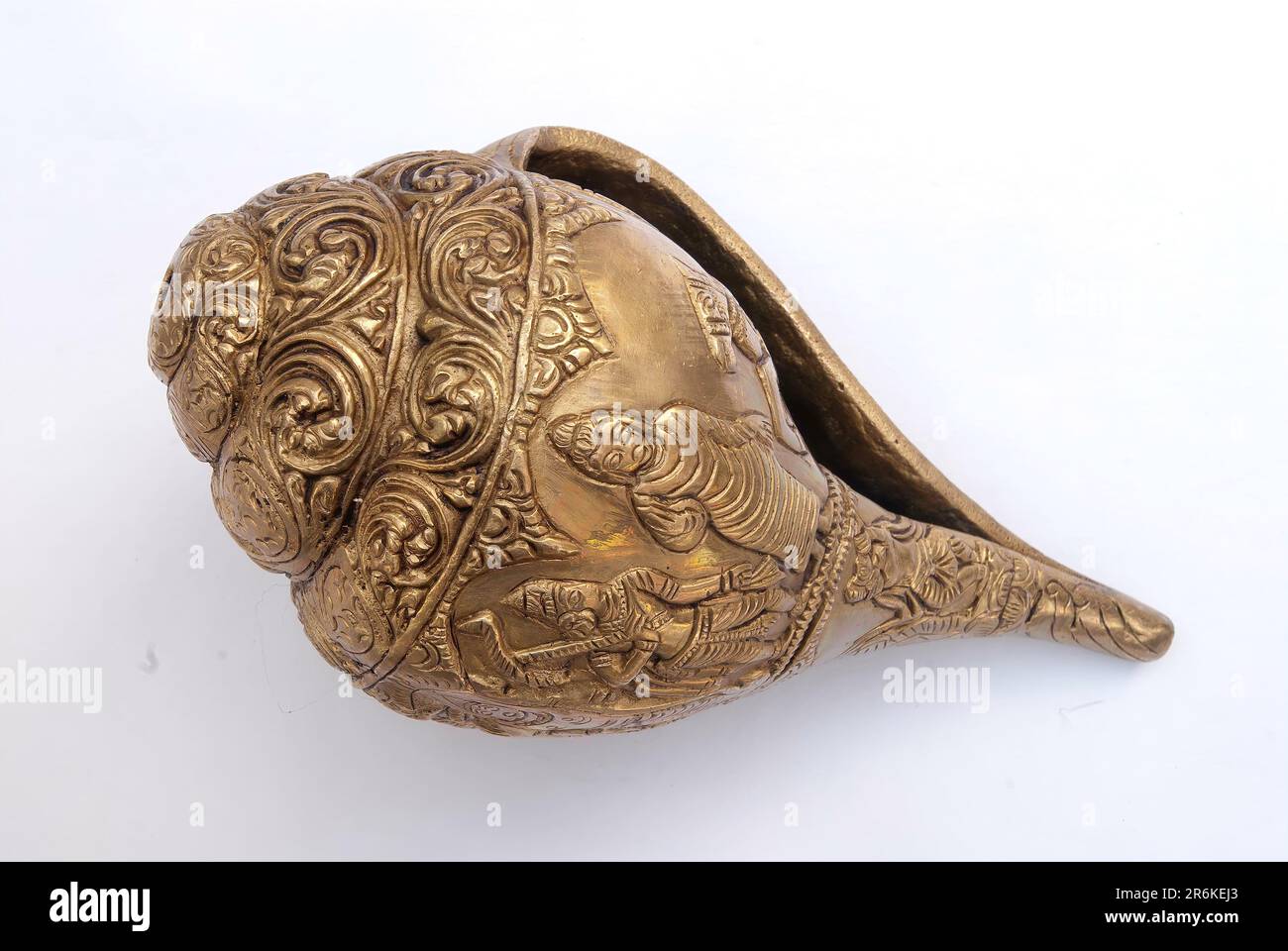 Lord Vishnu Dasavathaaram scenes carved on antique brass conch shell ...