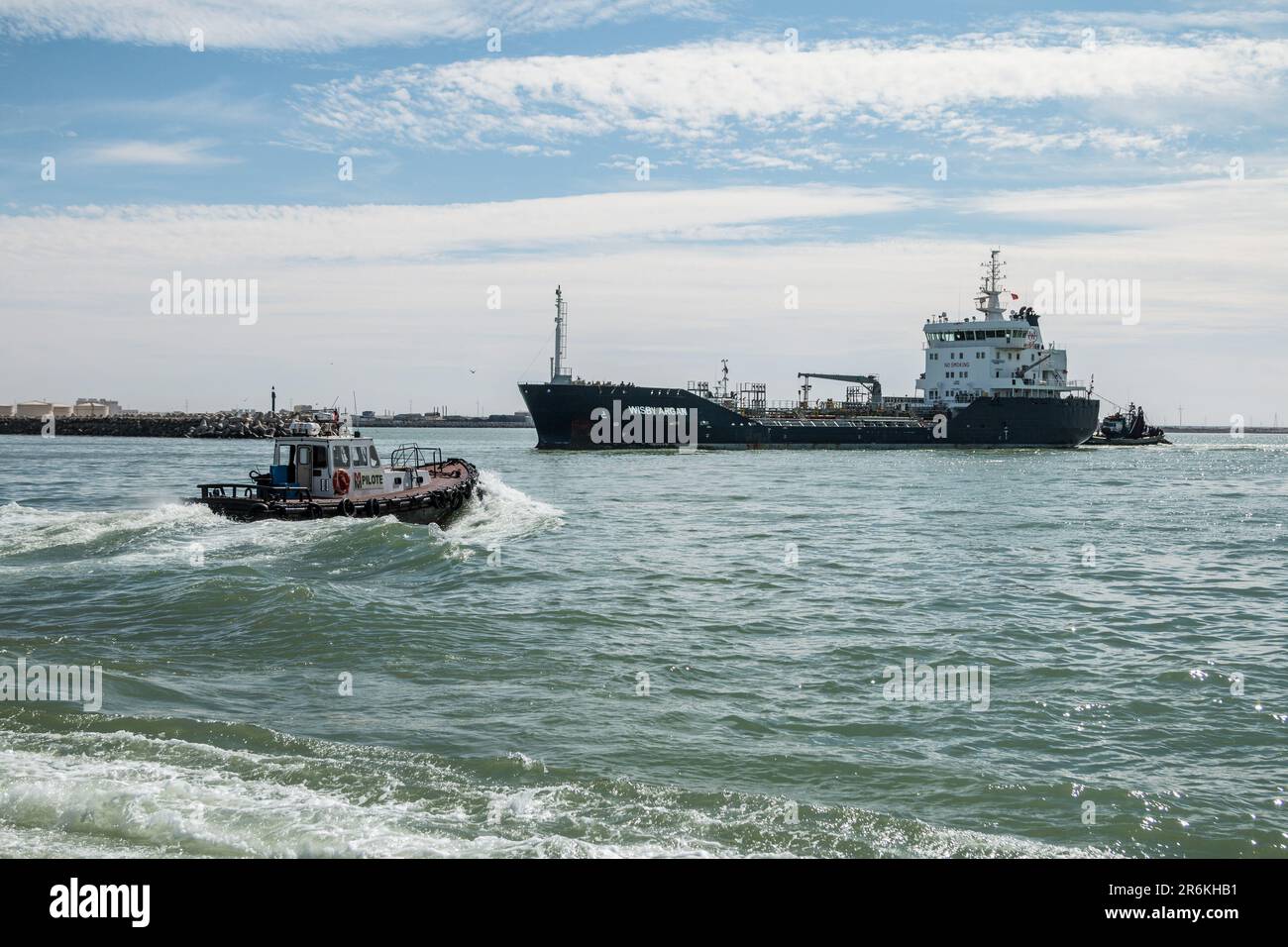 Pilot Boat Navigating to Assist Ship Entry at Laayoune Port, Southern ...