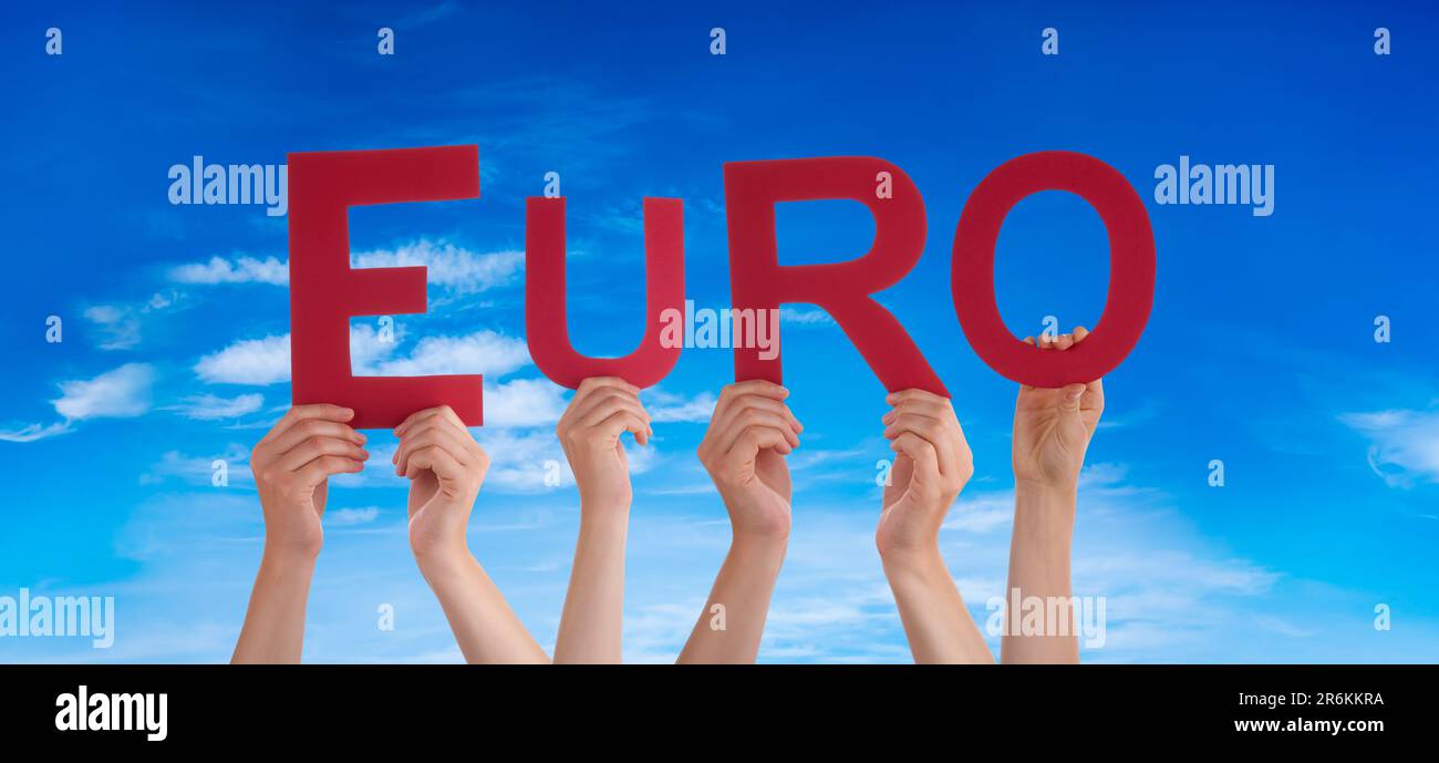 People Or Persons Hands Building English Word Euro. Blue Sky As ...
