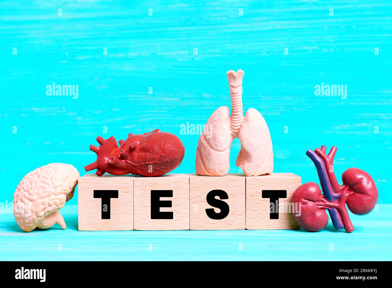 Word "TEST" spelled out with wooden blocks, surrounded by miniature ...