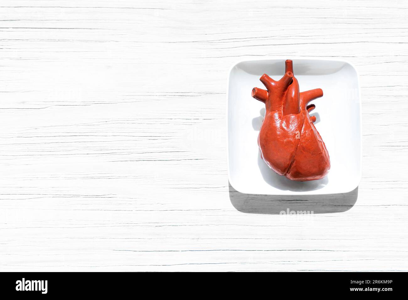 Top-down view of a tiny replica of a human heart delicately placed on a ...