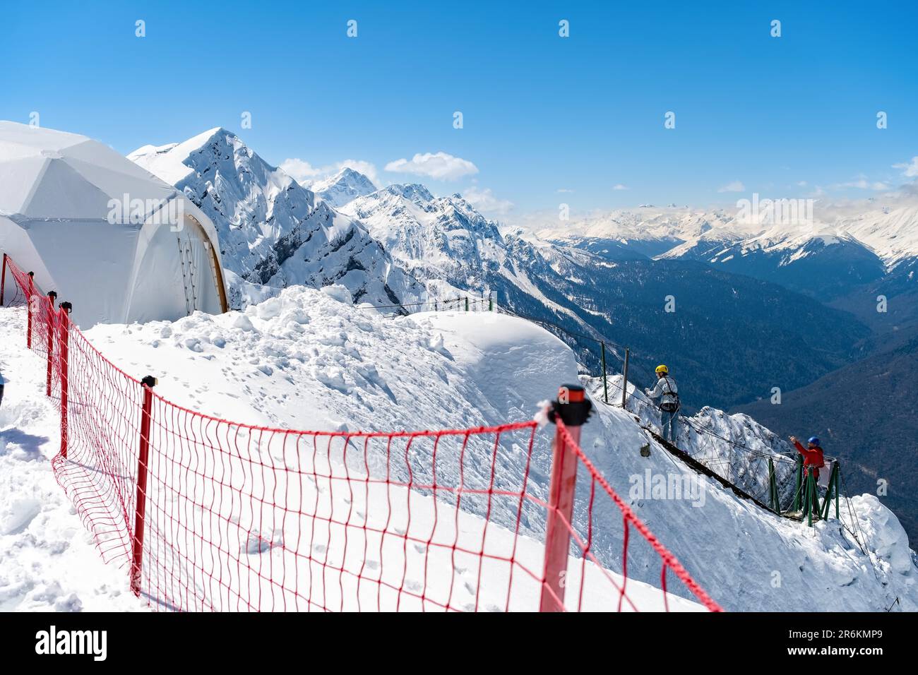 The bridge over the precipice on Rosa peak, 2320 meters surroundings ...