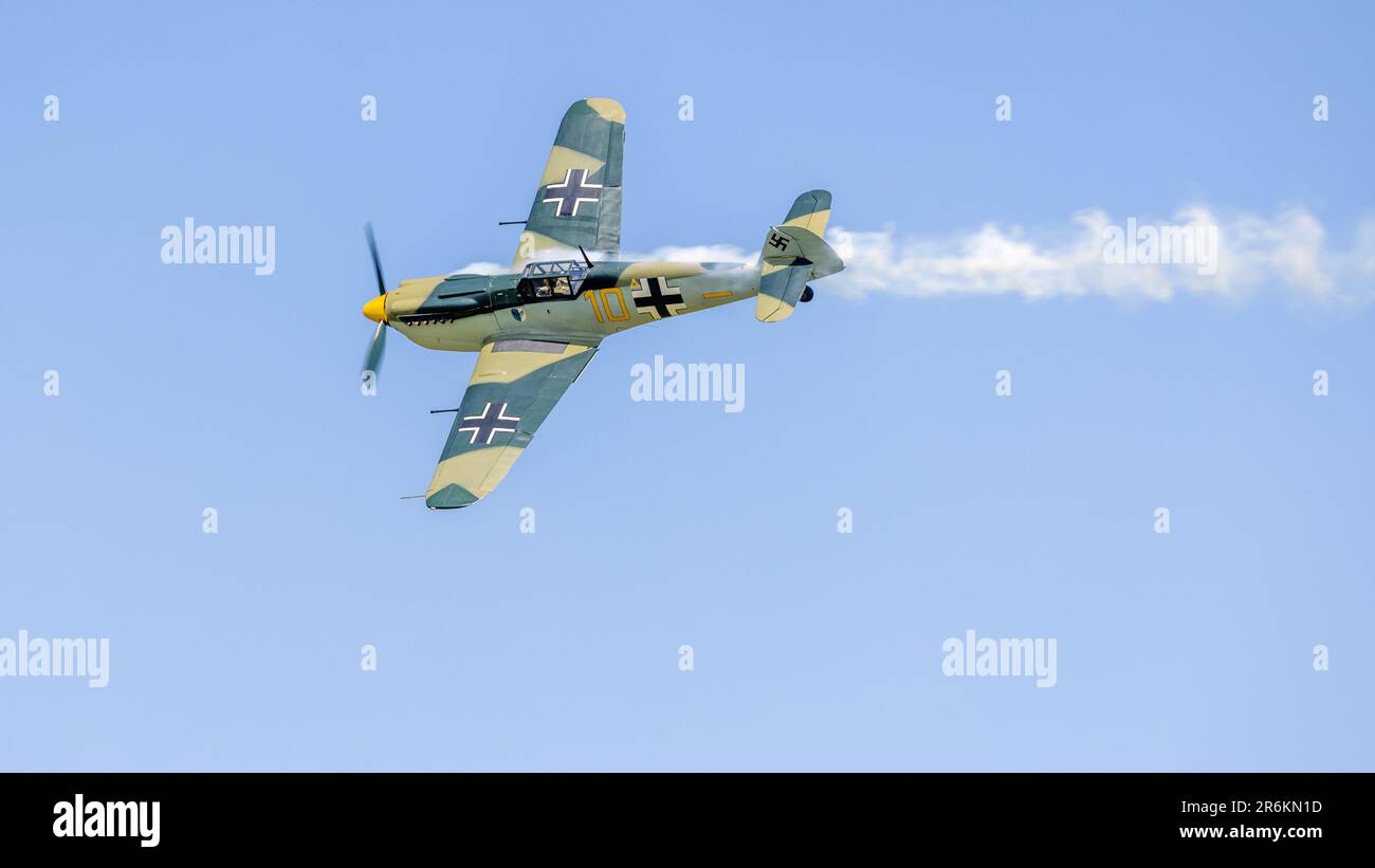 1949 Hispano HA-112 MIL Buchon ‘G-AWHK’ airborne at Shuttleworth Around ...