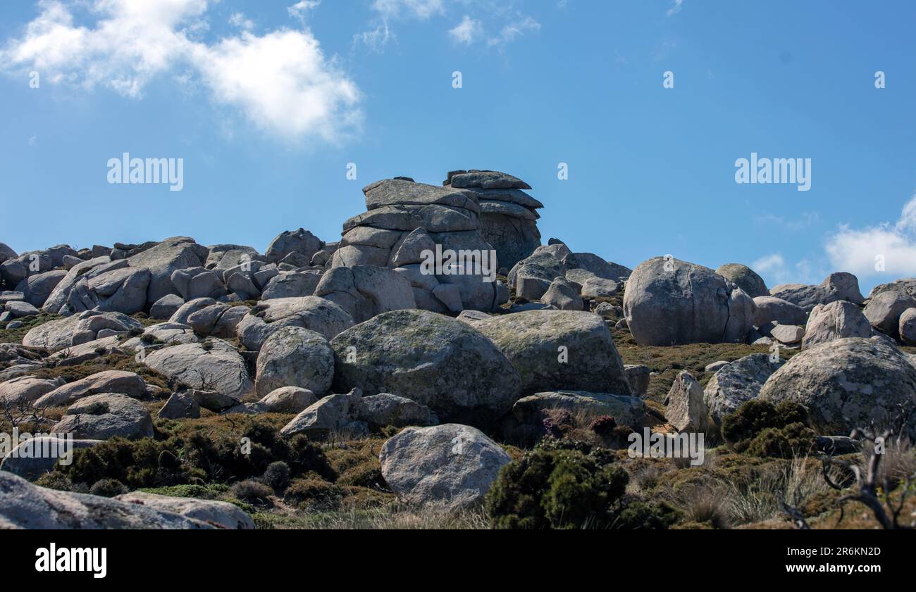 Huge, smooth granite volcanic rock that surrounds Volax village in ...
