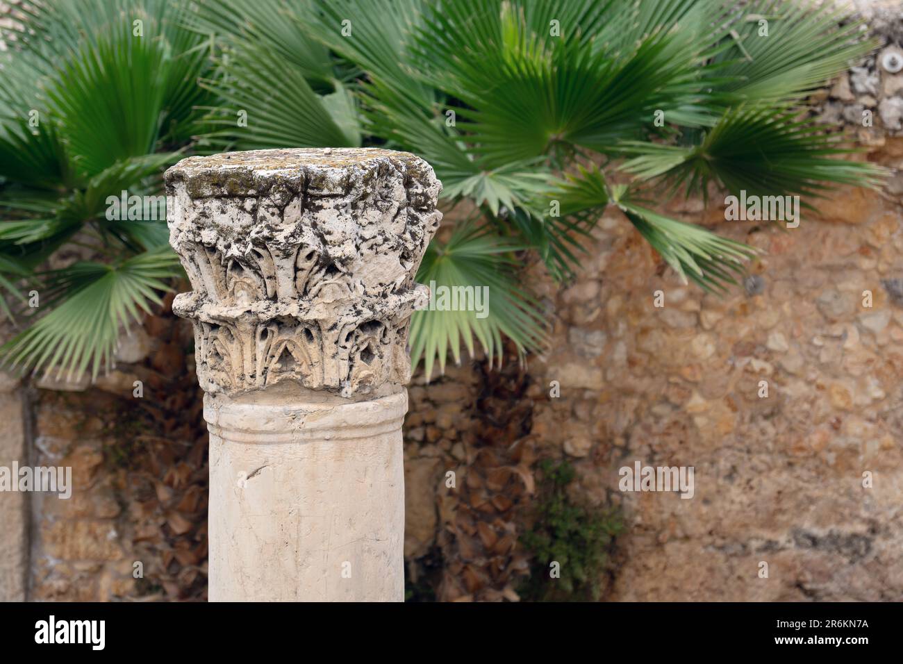 Ancient capital of a roman column on the Cardo street in the Old city ...