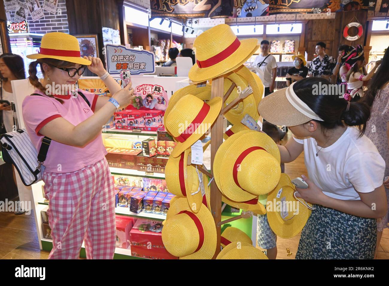 People visit on June 10, 2023, a shop selling goods related to the best ...