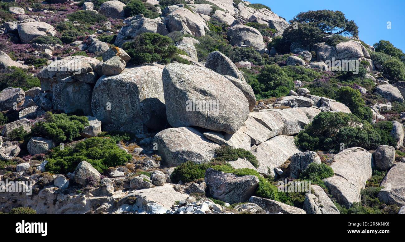 Volax village in Tinos island, Cyclades Greece. Lunar landscape with ...