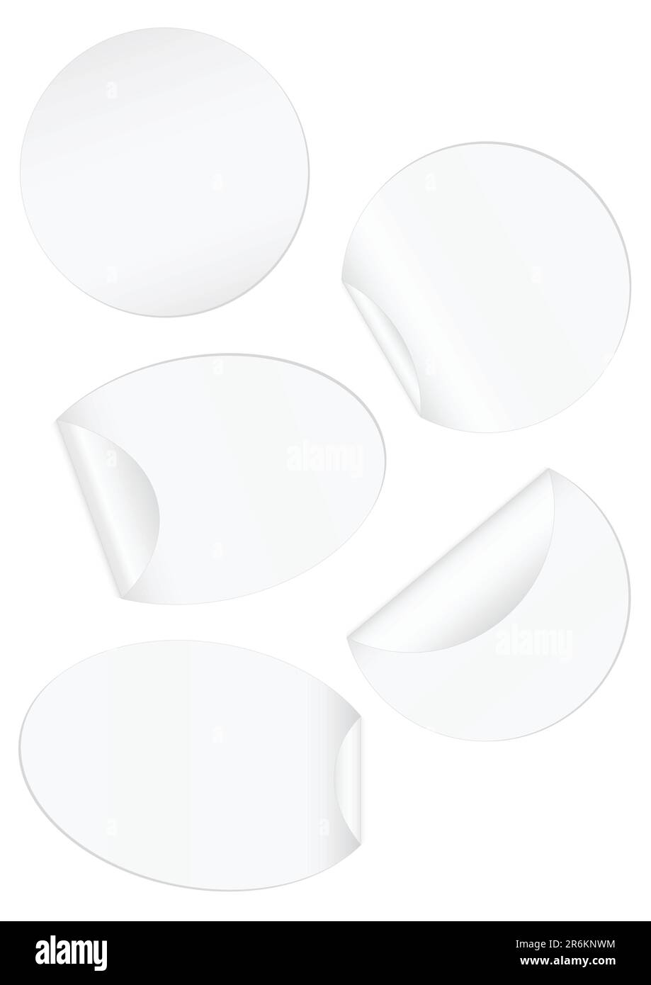 Vector illustration set of rounded blank stickers with peeled edges ...