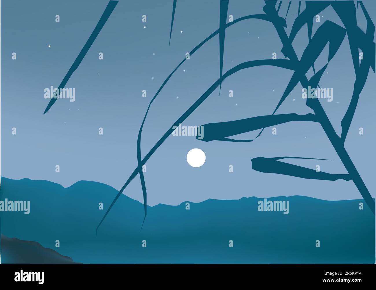 Vector illustration of mountain landscape at night Stock Vector Image ...