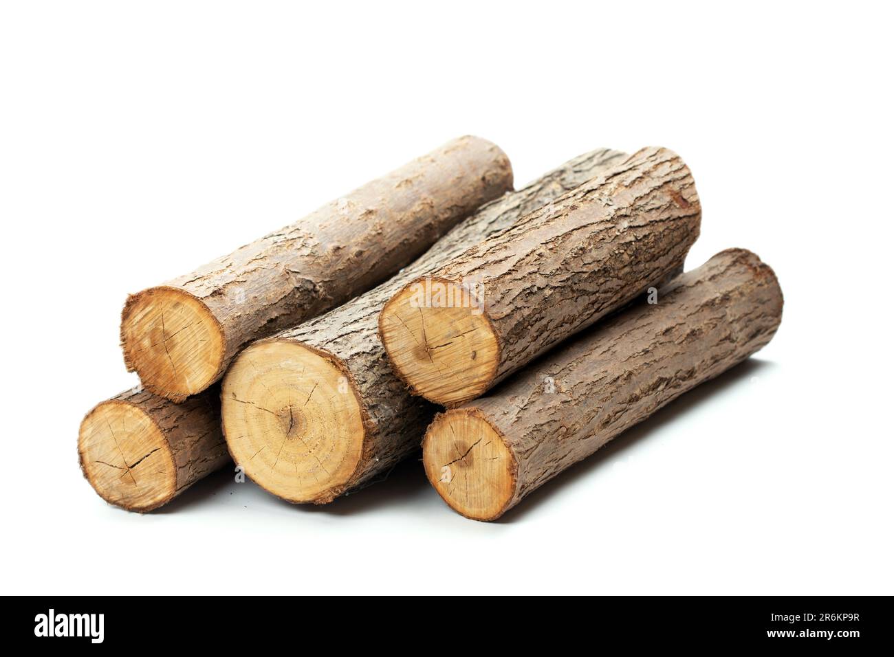 Several cut willow logs isolated over white background Stock Photo - Alamy