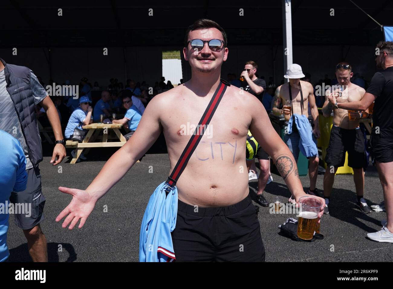 Manchester City fan at the fanzone outside the stadium before the UEFA ...