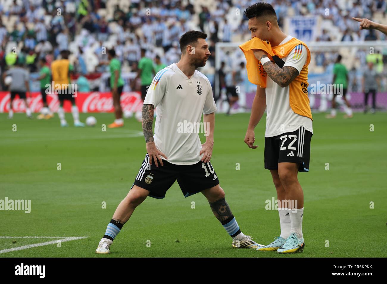 Lusail, Qatar, 22, November, 2022. Lionel Messi and Lautaro Martinez in ...