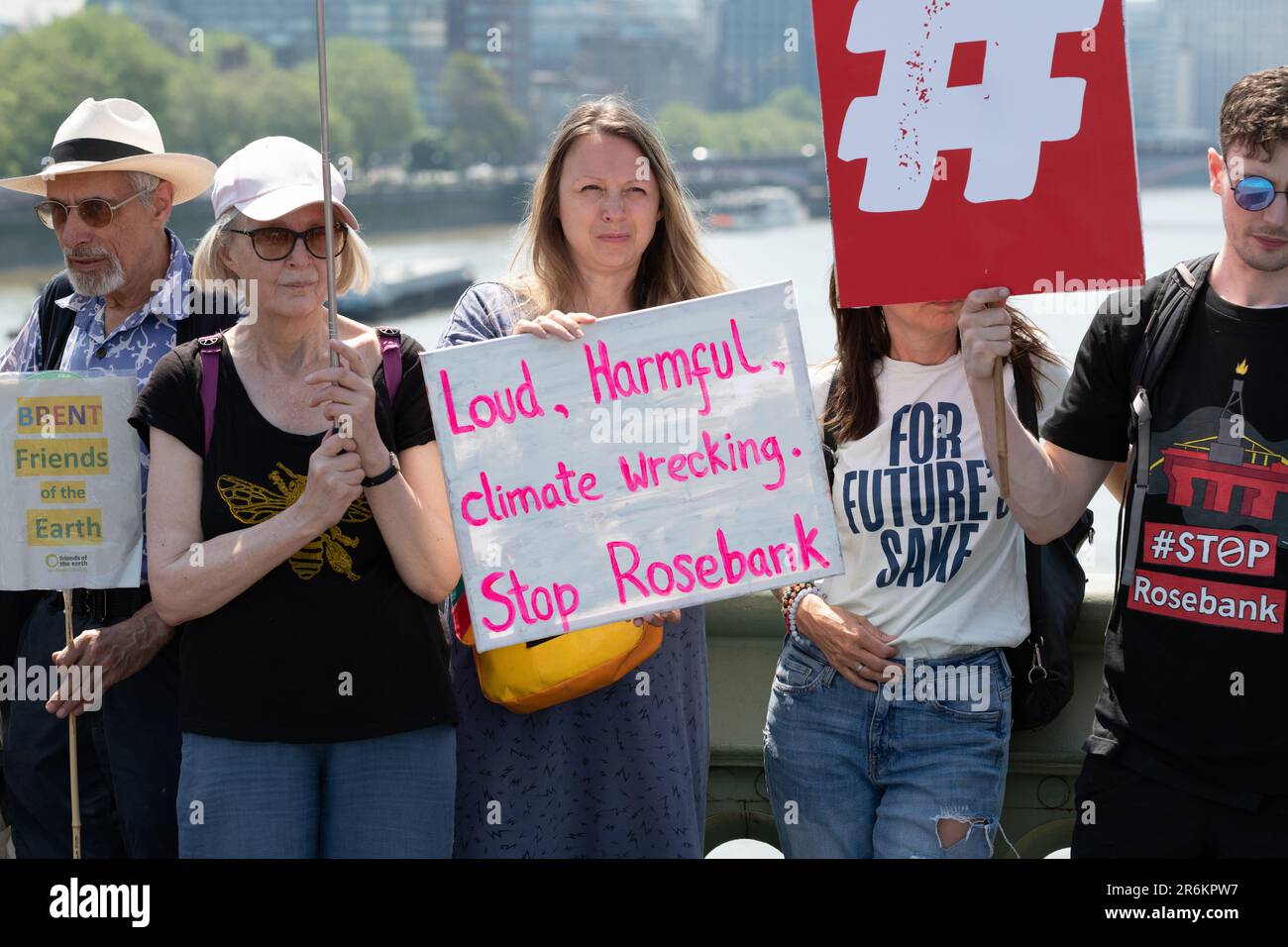 London, UK. 10 June, 2023. Protest against development of the Rosebank ...