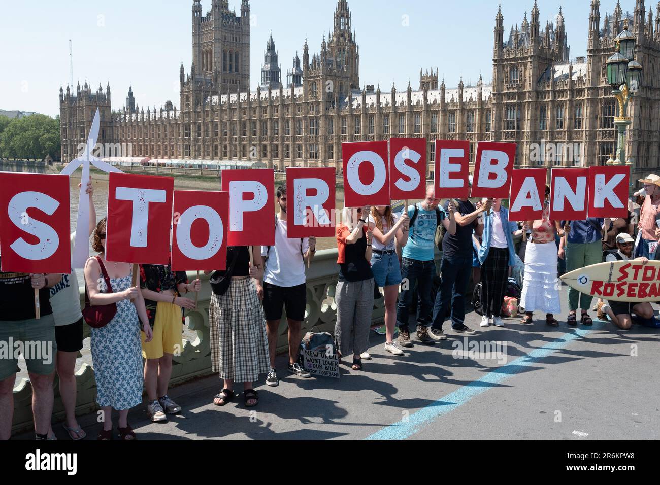 London, UK. 10 June, 2023. Protest against development of the Rosebank ...