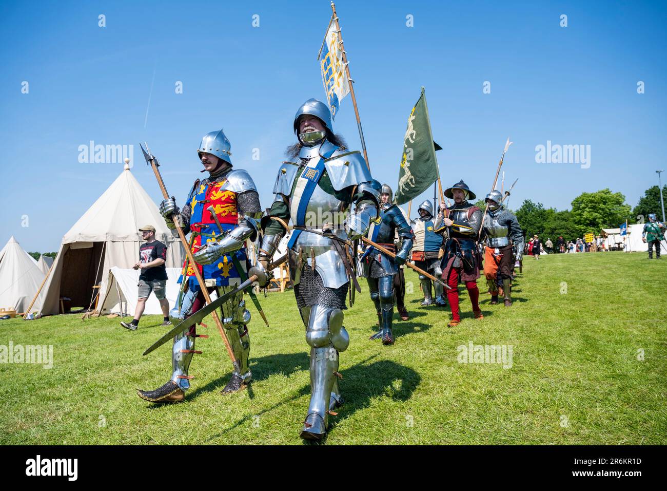 London, UK. 10 June 2023. Re-enactors take part in Barnet Medieval ...