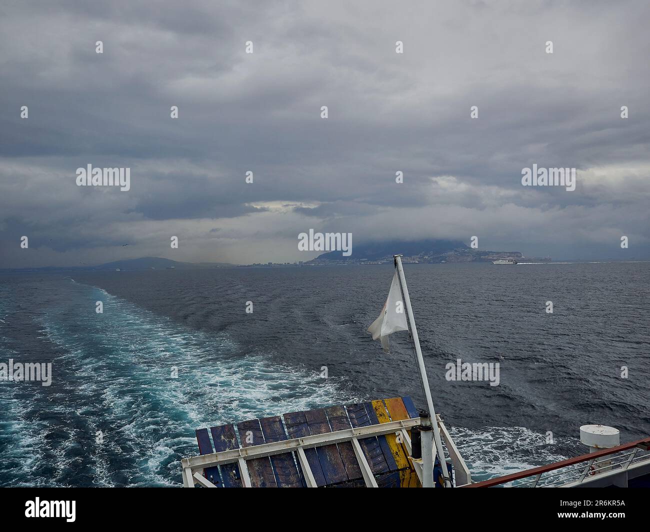 car ferry crossing the Strait of Gibraltar between Tarifa in Spain and ...