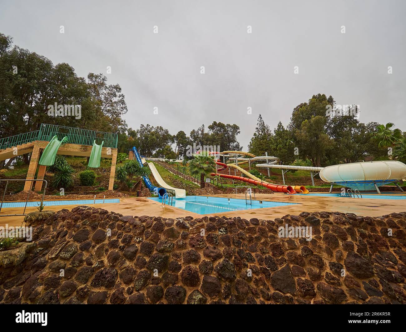 water slide park in Morocco on a rainy day Stock Photo - Alamy