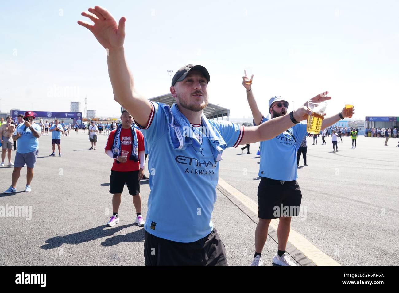 Manchester City fans at the fanzone outside the stadium before the UEFA ...