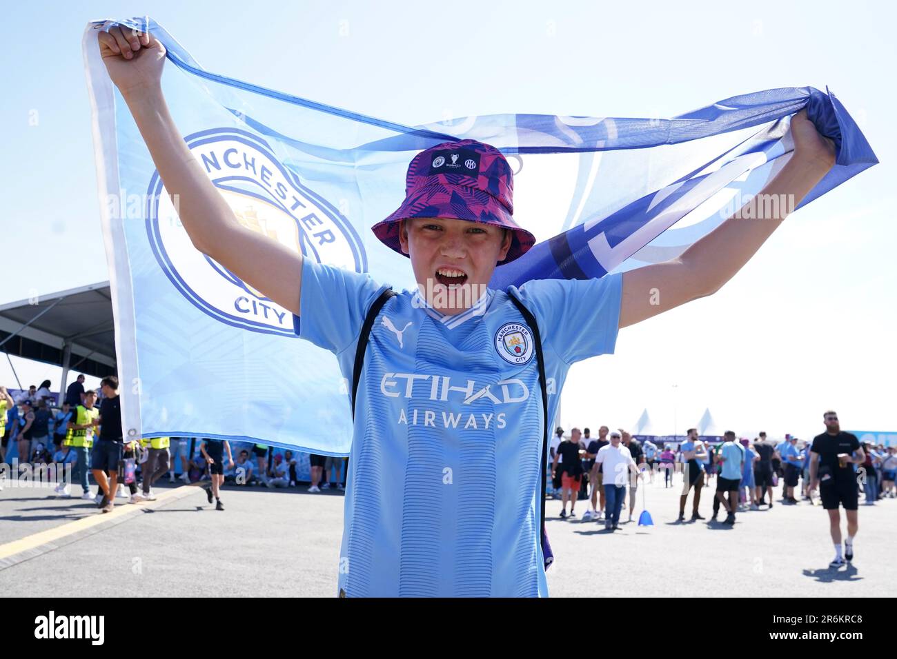 A Manchester City fan at the fanzone outside the stadium before the ...