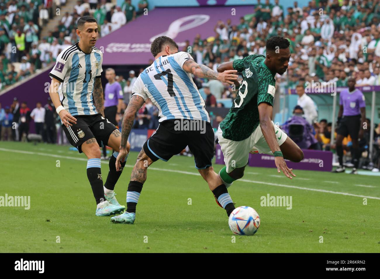 Lusail, Qatar, 22, November, 2022. Mohamed Kano receives the free kick ...