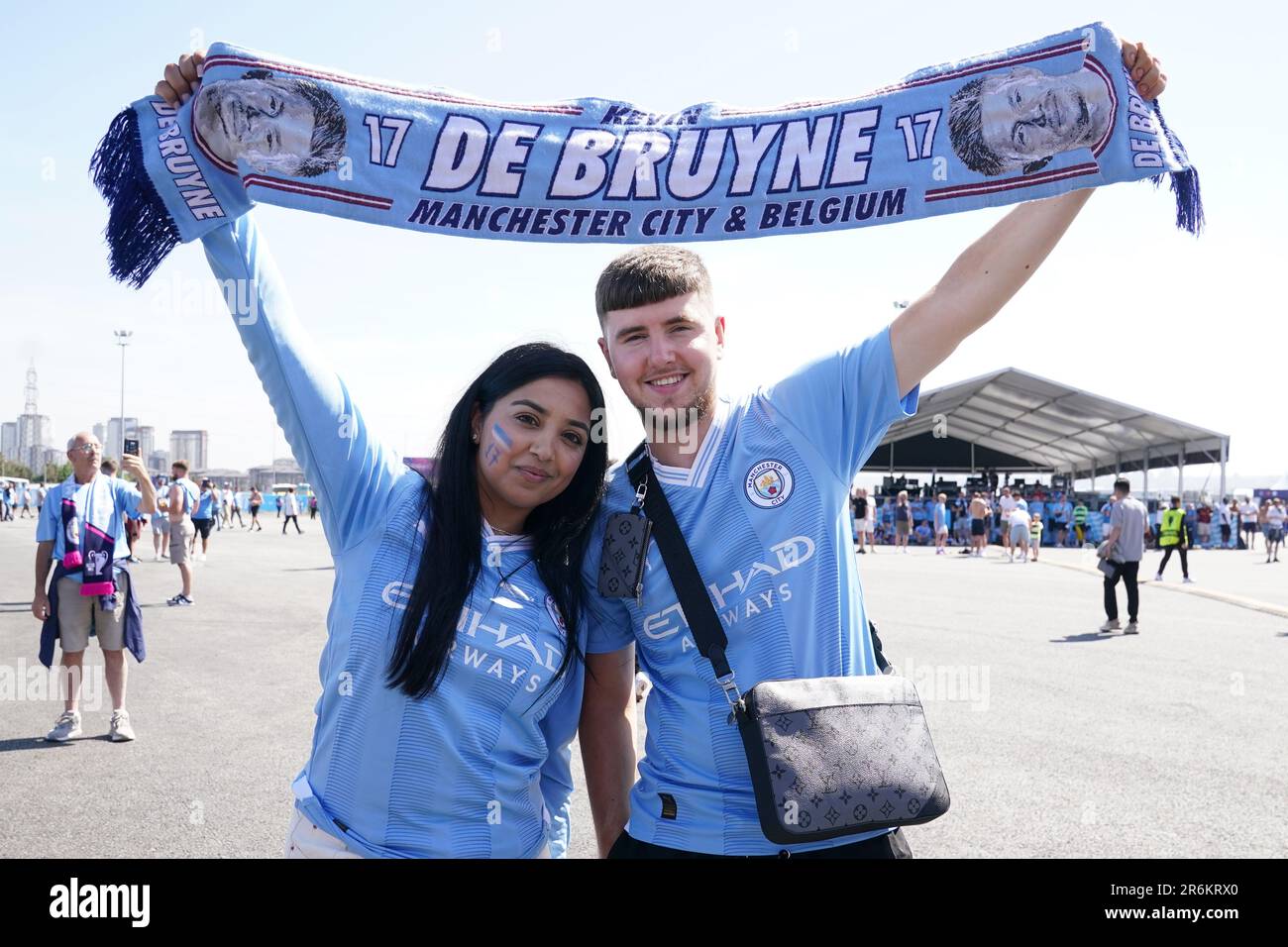 Manchester City fans at the fanzone outside the stadium before the UEFA ...