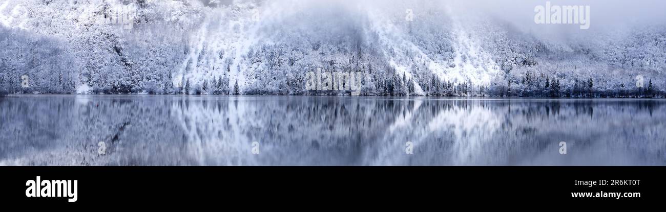Universal Linkedin banner with a winter landscape of a mountain lake ...