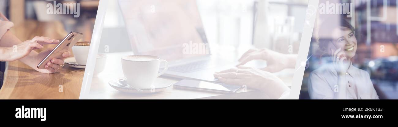 Universal Linkedin banner with a beautiful woman and work in the office ...