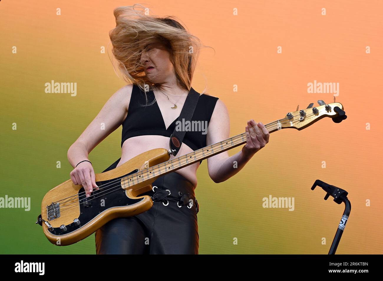 New York, USA. 09th June, 2023. Bassist Este Haim of Haim performs on ...