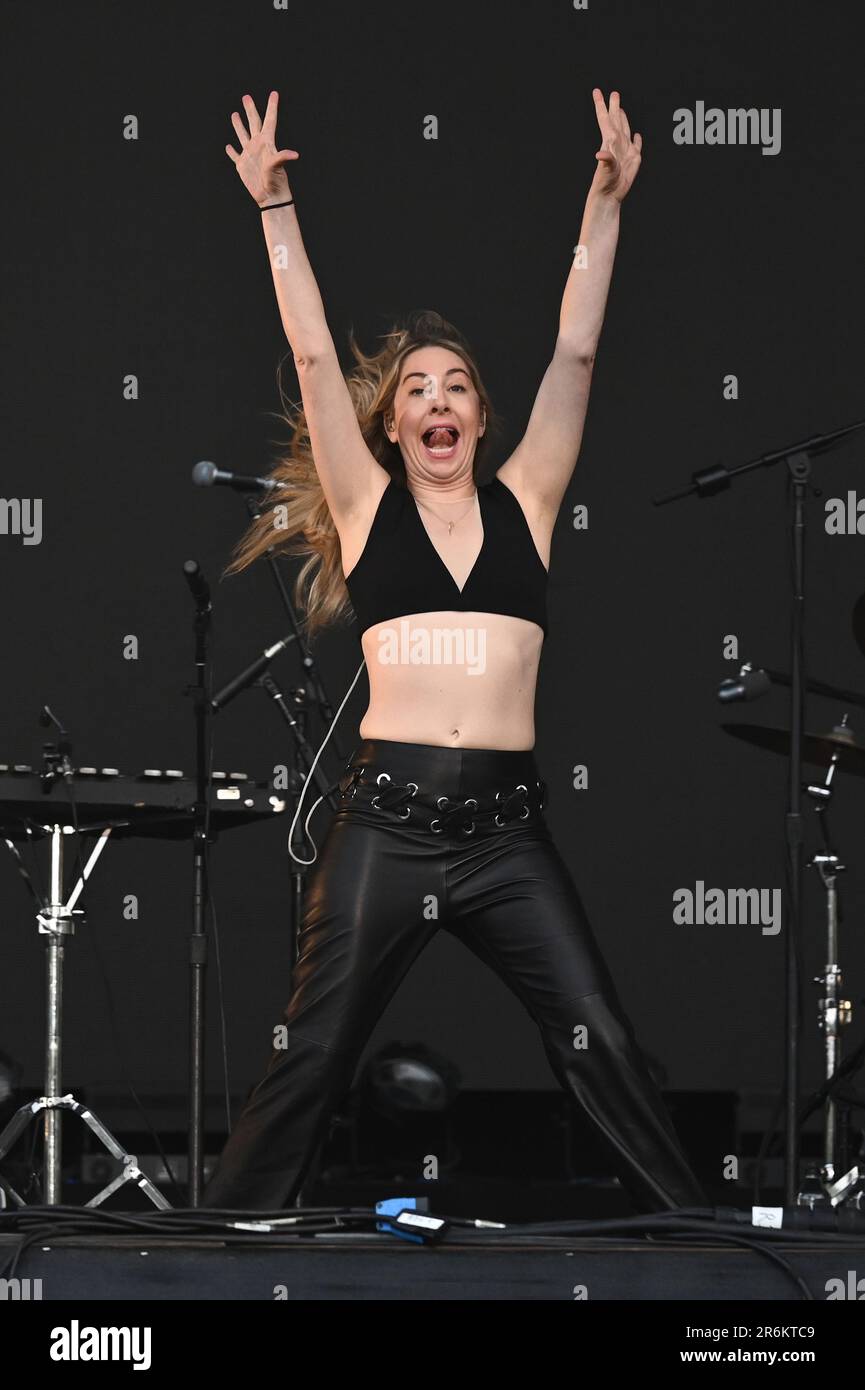 New York, USA. 09th June, 2023. Alana Haim of Haim performs on The GovballNYC Stage Presented by ...