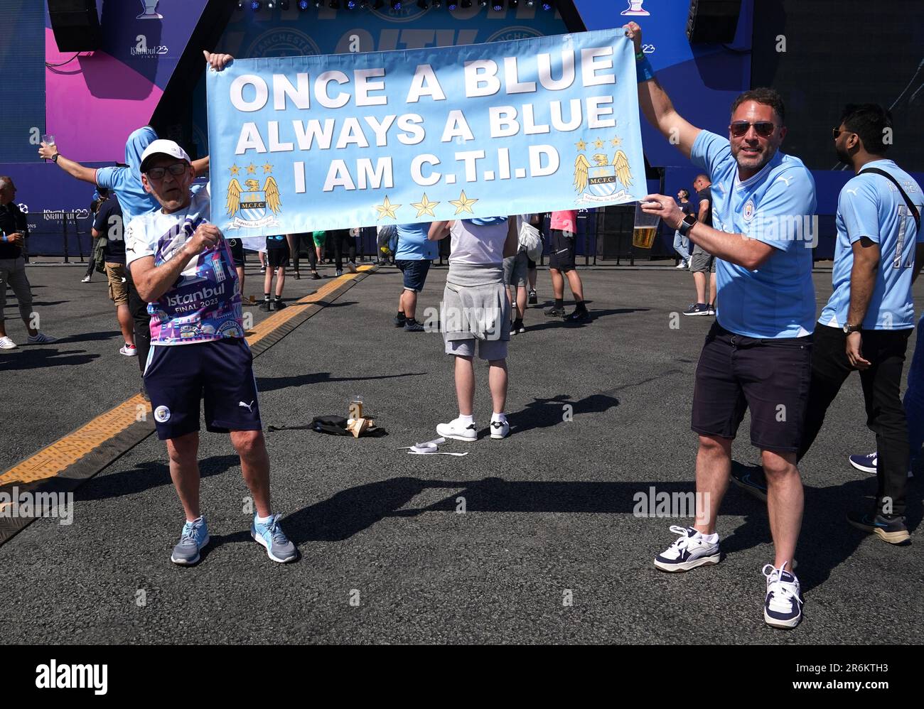 Manchester City fans at the fanzone outside the stadium before the UEFA ...