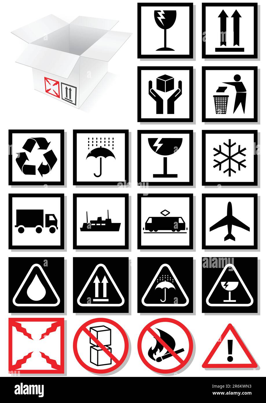 Vector illustration set of different packing symbols, e.g. fragile ...