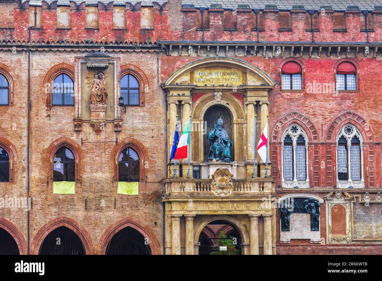 Town Hall facade, Palazzo d'Accursio, 14th century, Bologna, Emilia ...
