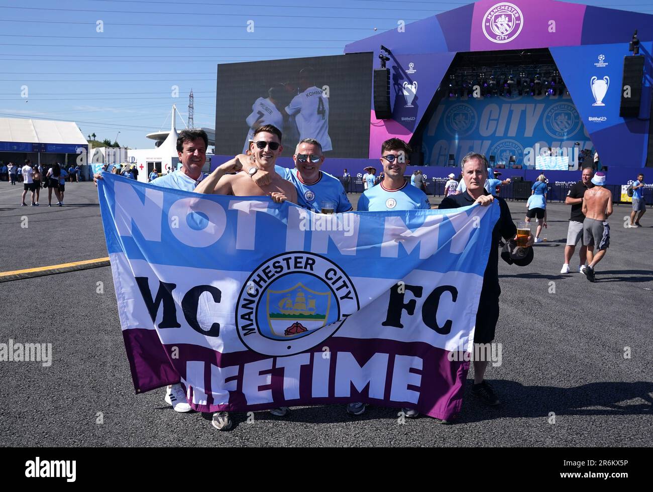 Manchester City fans at the fanzone outside the stadium before the UEFA ...