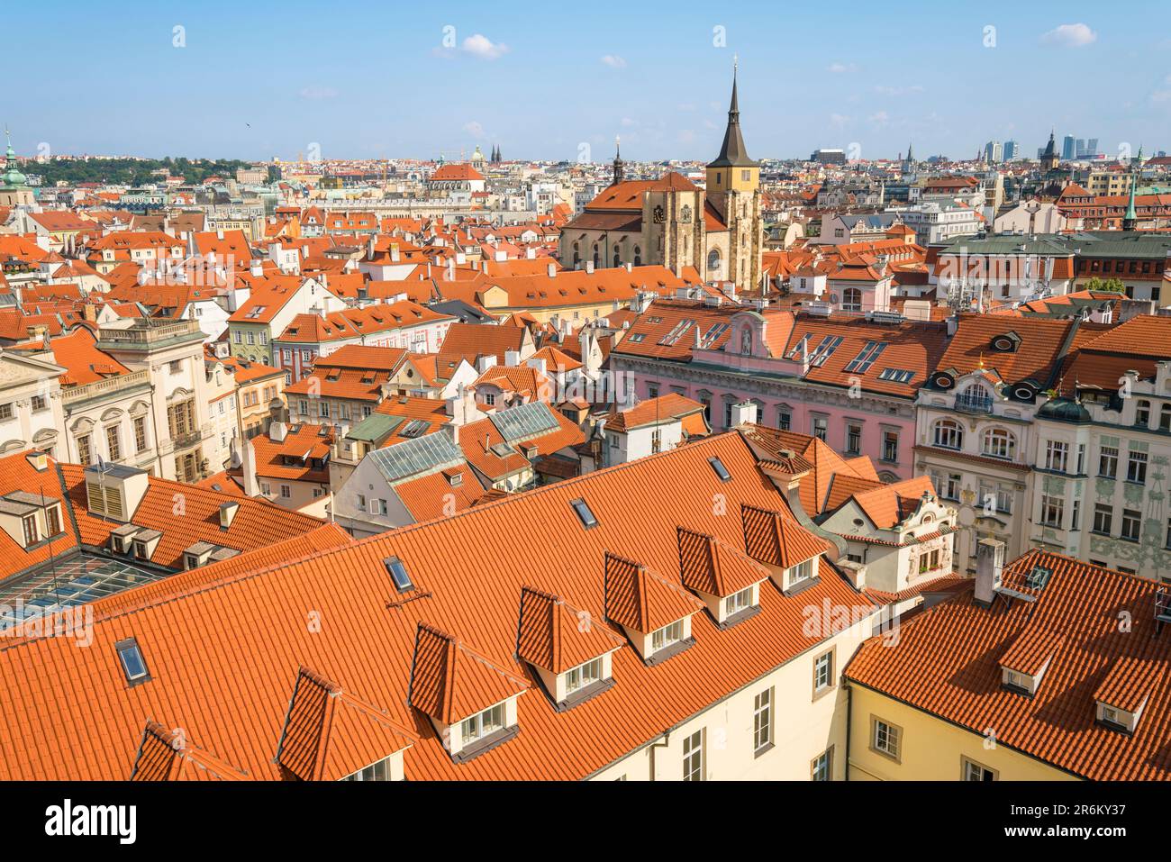 St. Giles' Church (sv. JiljA ) and red roofs of building in Old Town ...