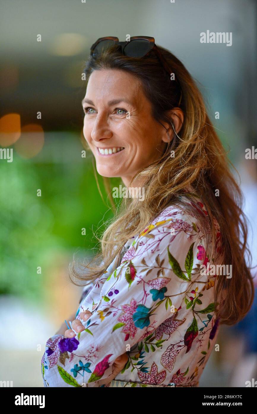 Anne-Claire Coudray attends the 2023 French Open at Roland Garros on ...