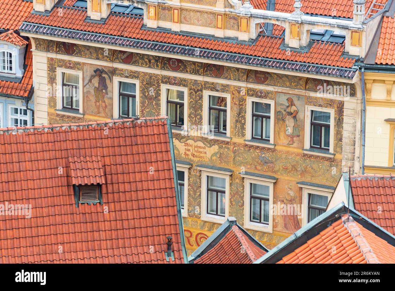 Detail of facades of houses near Old Town Square, Old Town, UNESCO ...