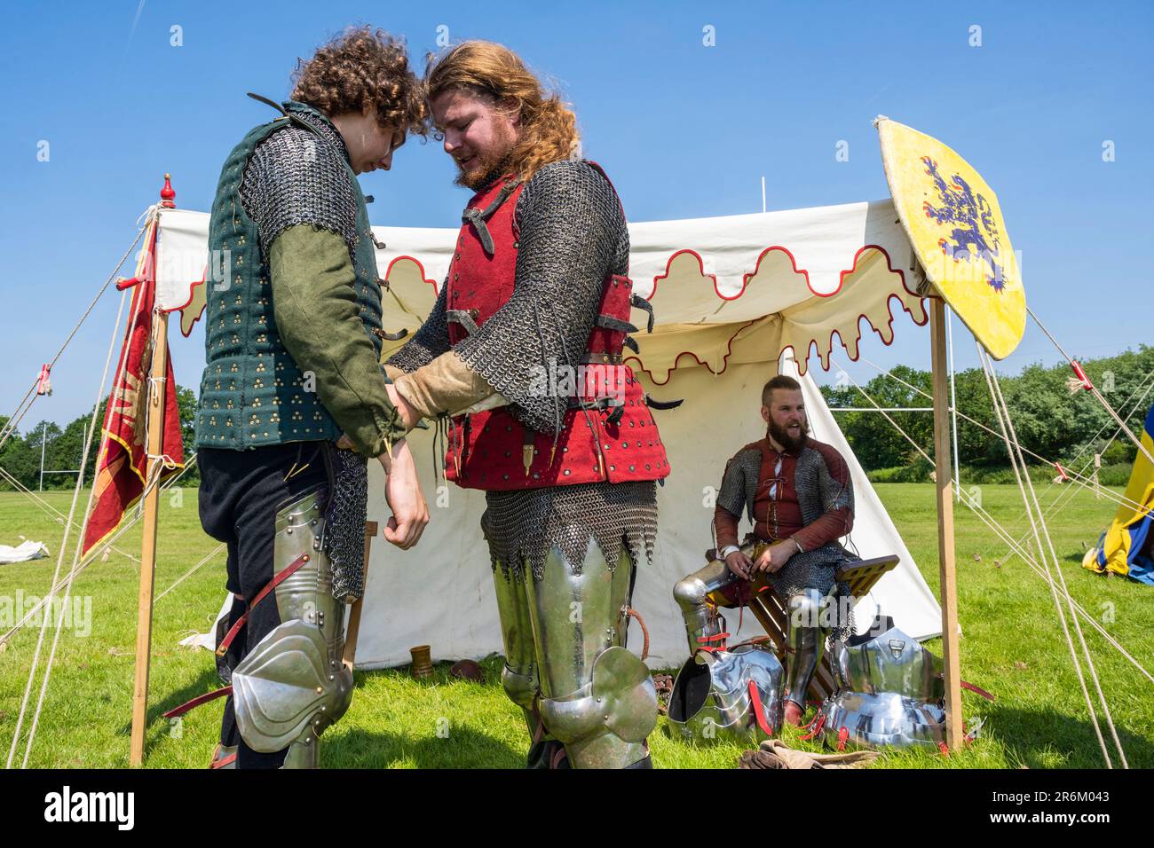 London, UK. 10 June 2023. Re-enactors don armour during in Barnet ...