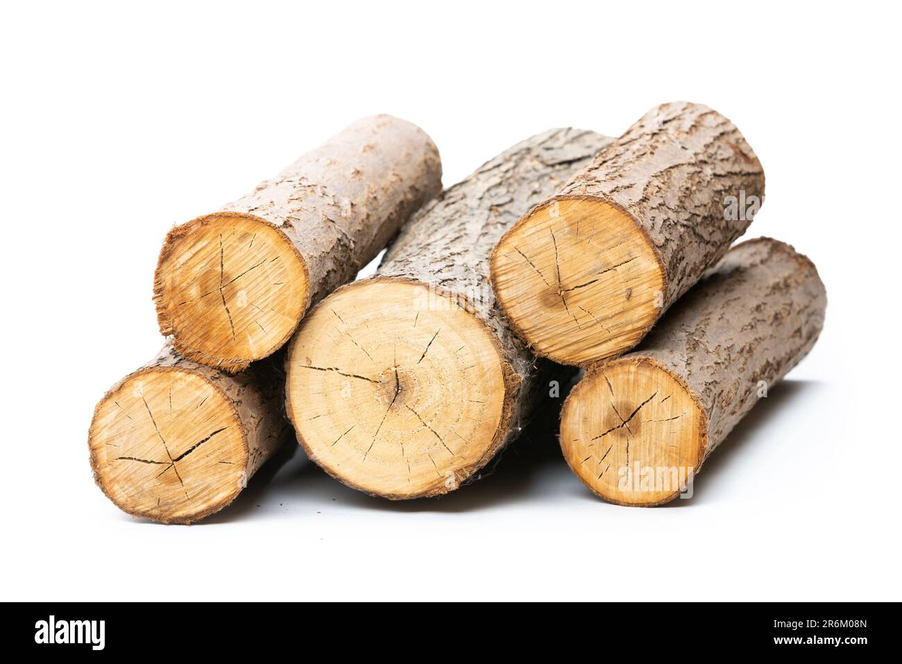 Several cut willow logs isolated over white background Stock Photo - Alamy